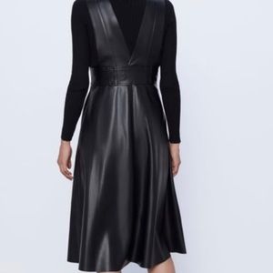 Zara | Dresses | Unique Rare Zara Pinafore Dress Faux Leather A ...